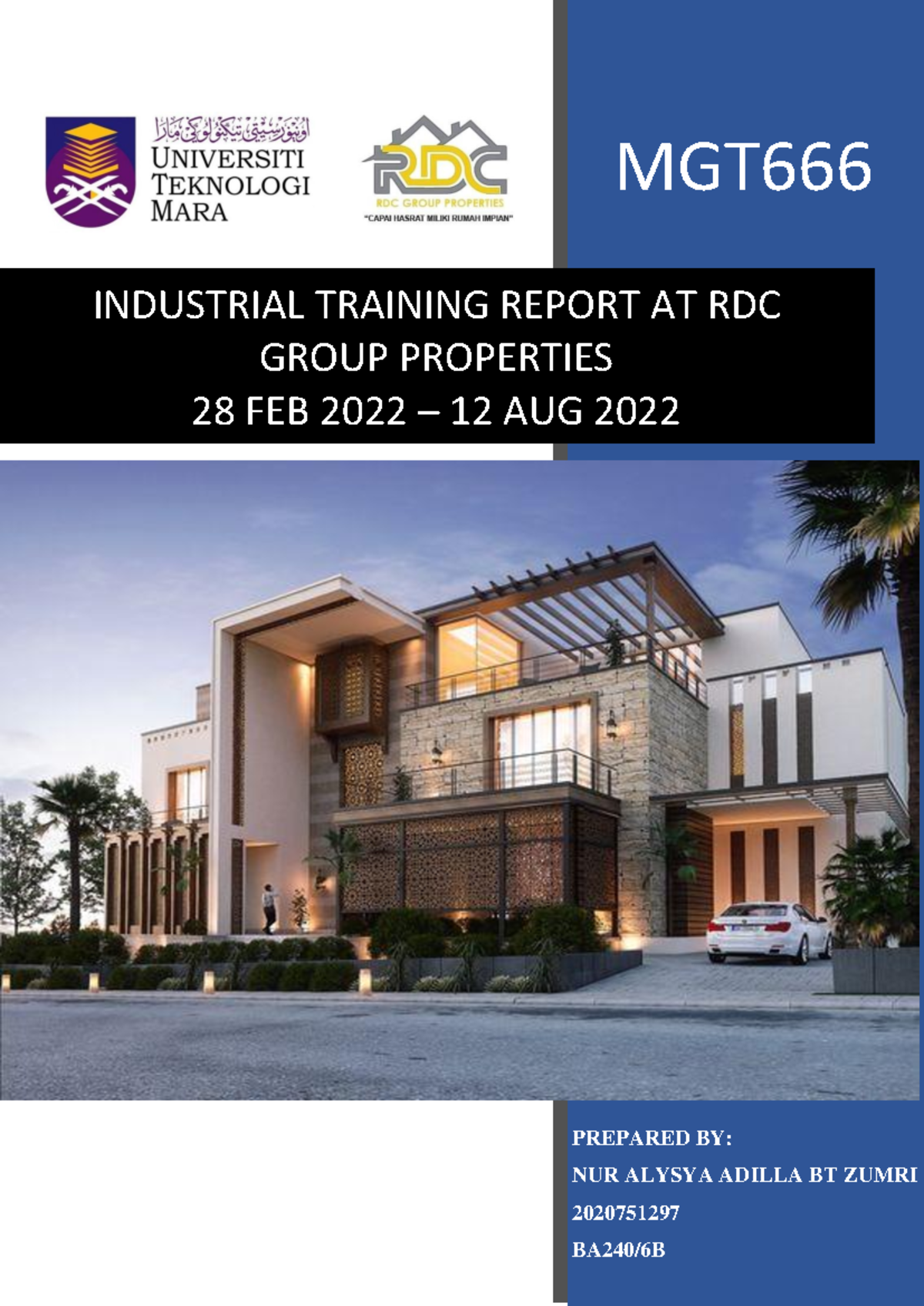Internship Report MGT666 NUR Alysya Adilla BT Zumri BA2406B - MGT6 66 ...