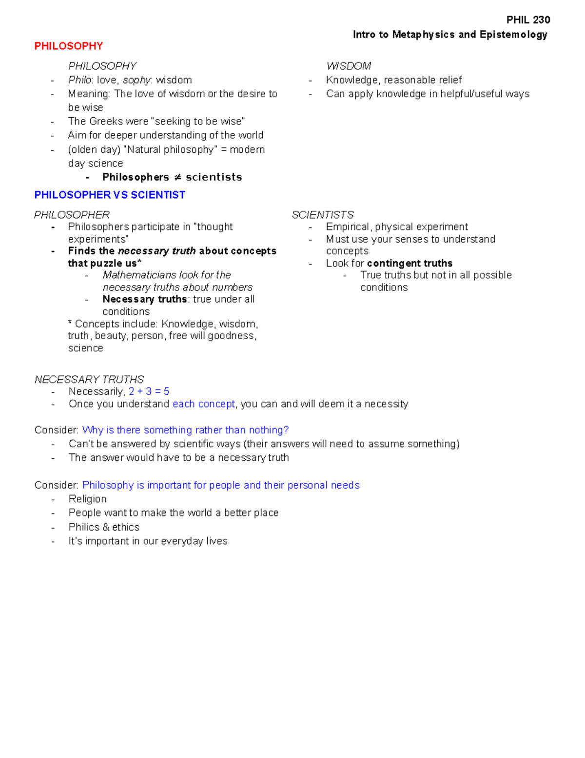 PHIL 230 Intro to Metaphysics and Epistemology - PHIL 230 Intro to ...