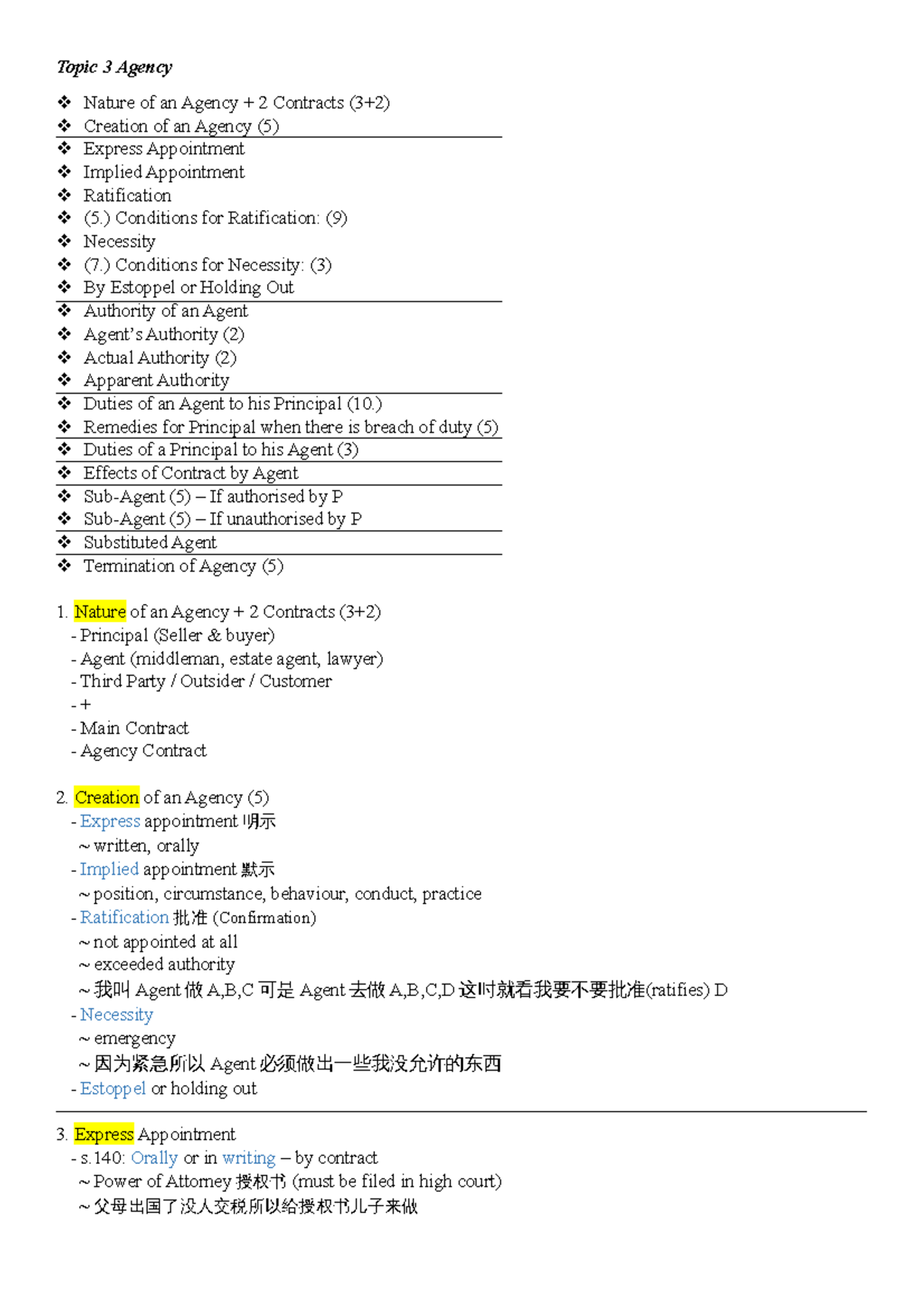 BL Notes Topic 3 Agency - Useful note - Topic 3 Agency Nature of an ...