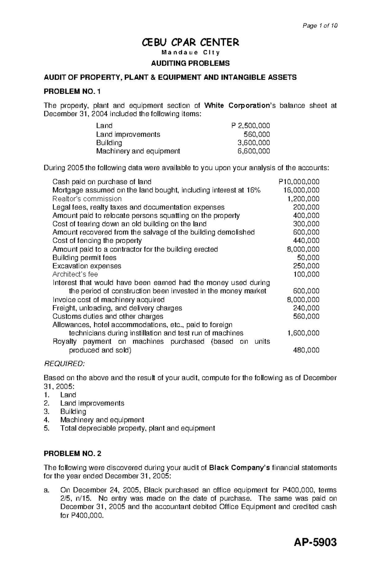 Ap-5903 ppe-intangibles - CEBU CPAR CENTER M a n d a u e C I t y ...