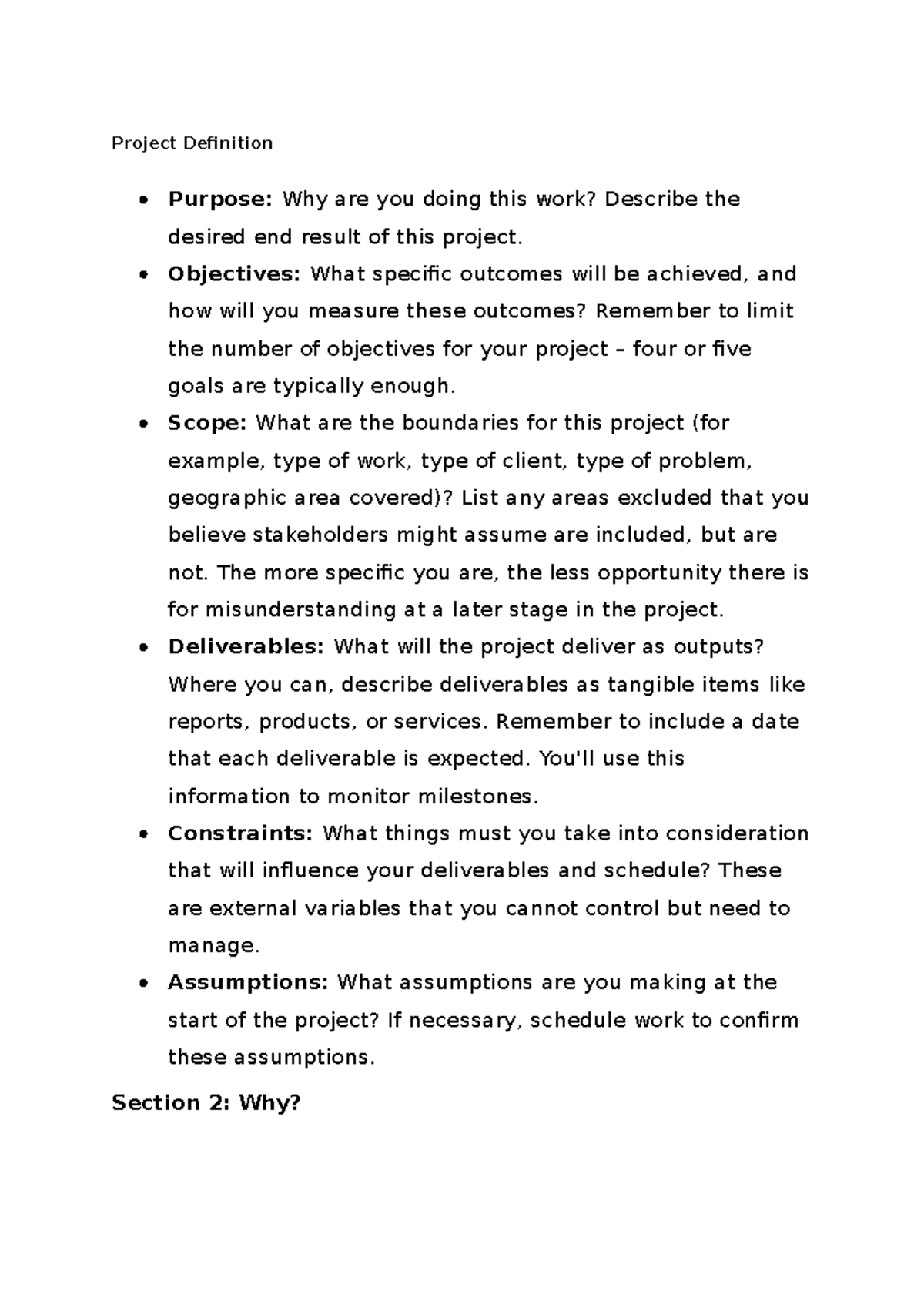 Project Initation Document - Project Definition Purpose: Why are you ...