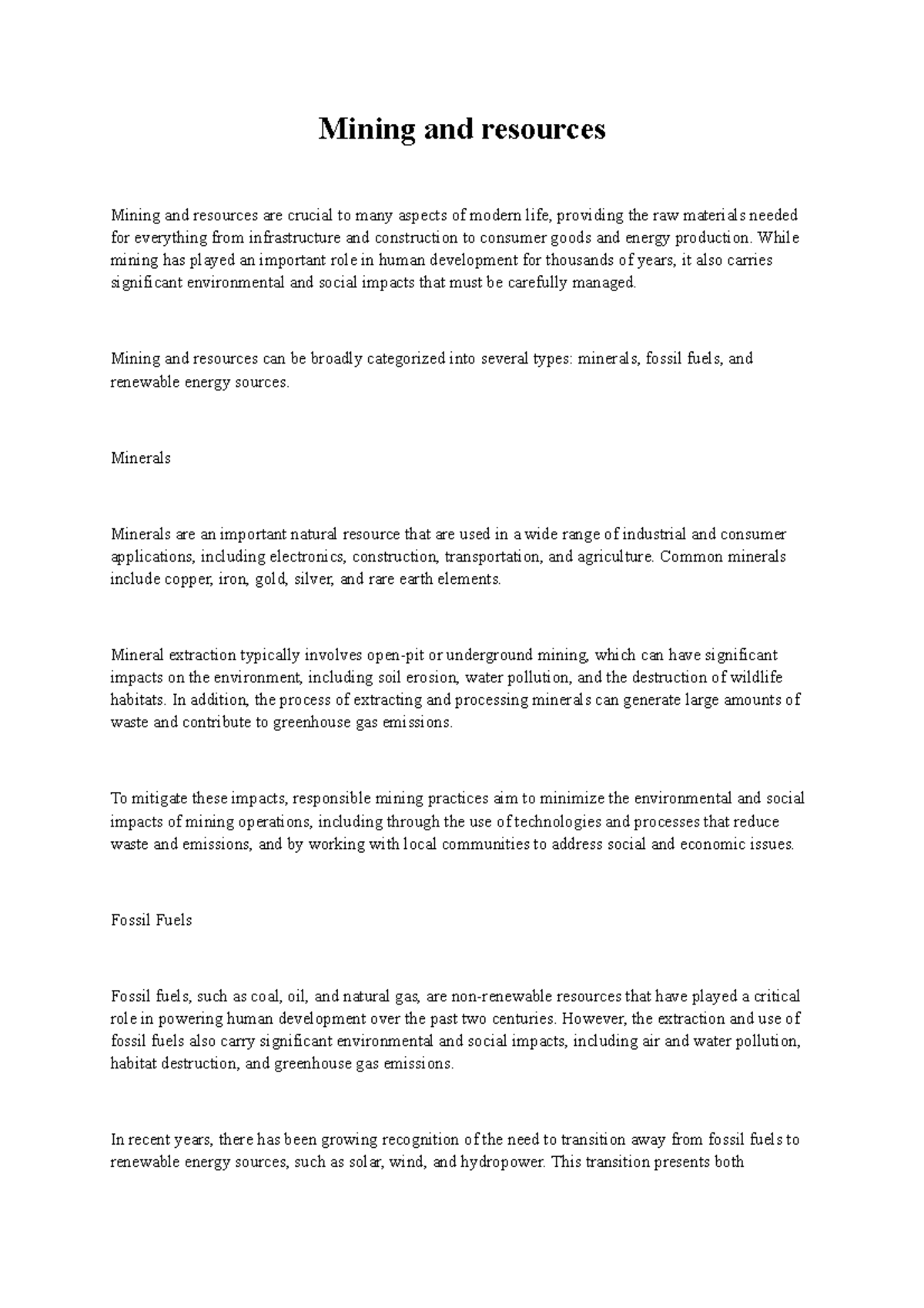 Mining and resources - Mining and resources Mining and resources are ...