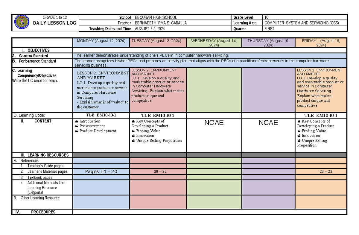 DLL ICT 10 1ST Quarter WEEK 3 - GRADE 1 to 12 DAILY LESSON LOG School ...