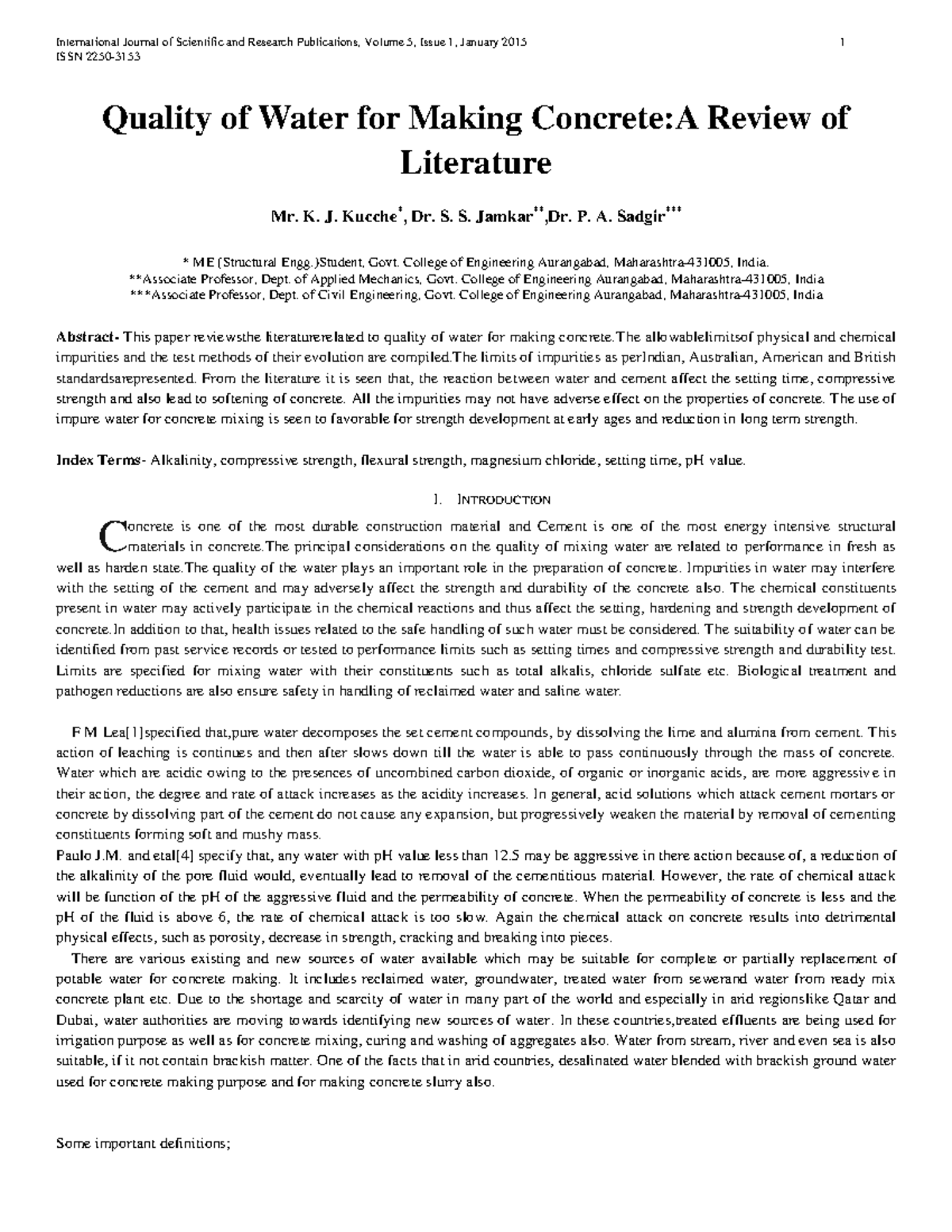Quality of Water for Making Concrete - ISSN 2250- Quality of Water for ...