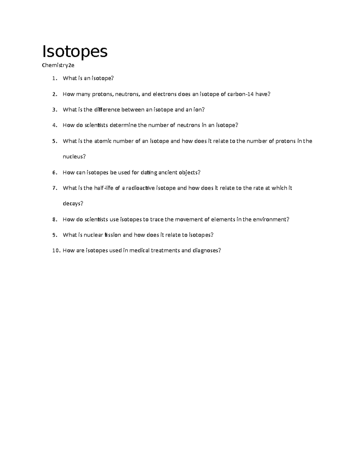 Isotopes - self-made worksheet for chemistry 102 - Isotopes Chemistry2e ...