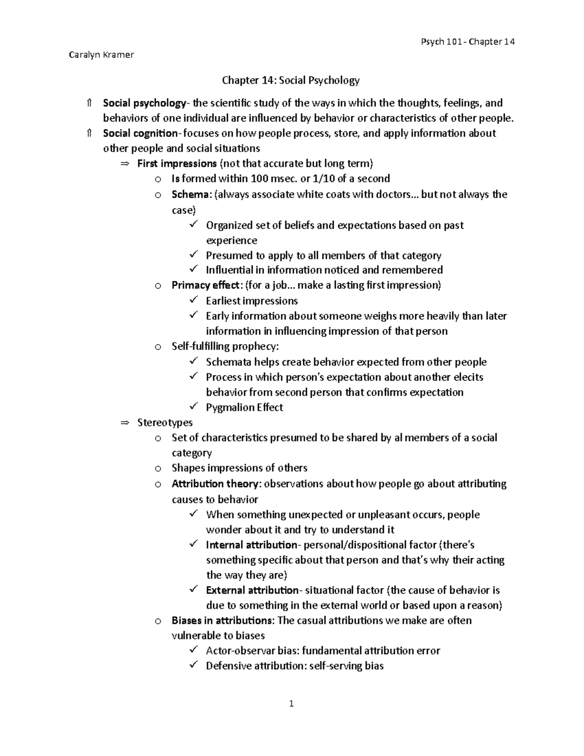 Chapter 14 - Professor Giorno - Psych 101- Chapter 14 Caralyn Kramer ...