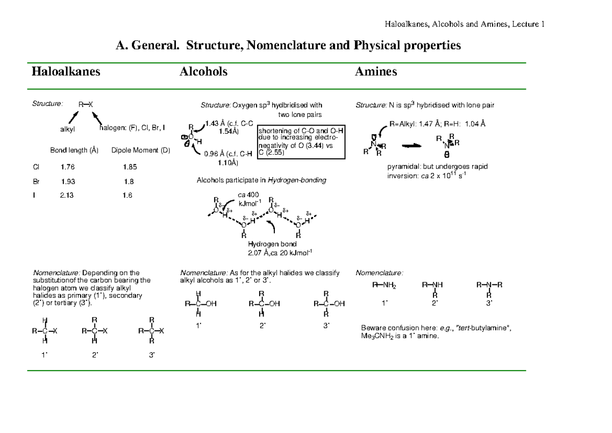 HAALeture 1Handout haloalkane - Haloalkanes, Alcohols and Amines ...