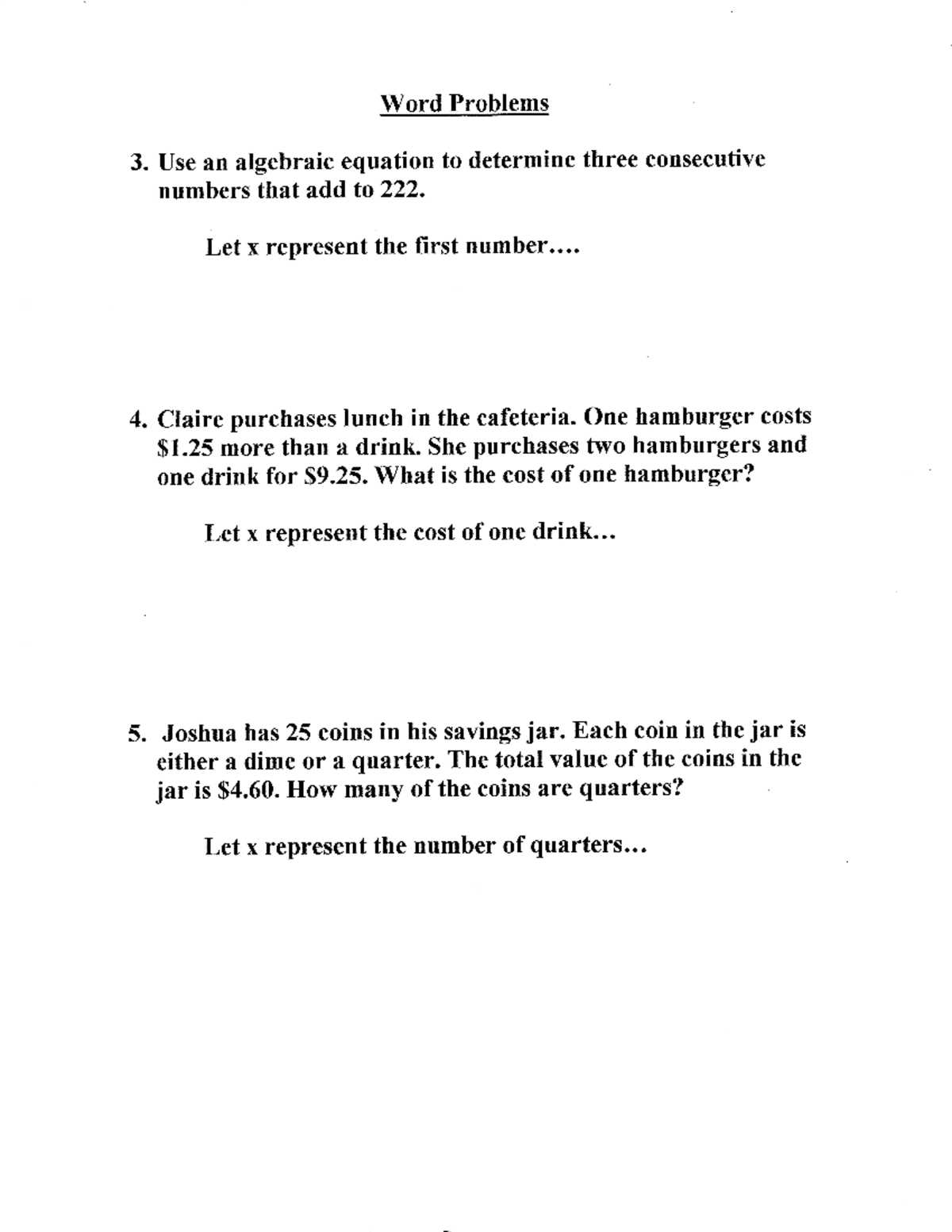 Mfm2p onevarwordproblems worksheet 1 - Math 125.3 - Studocu