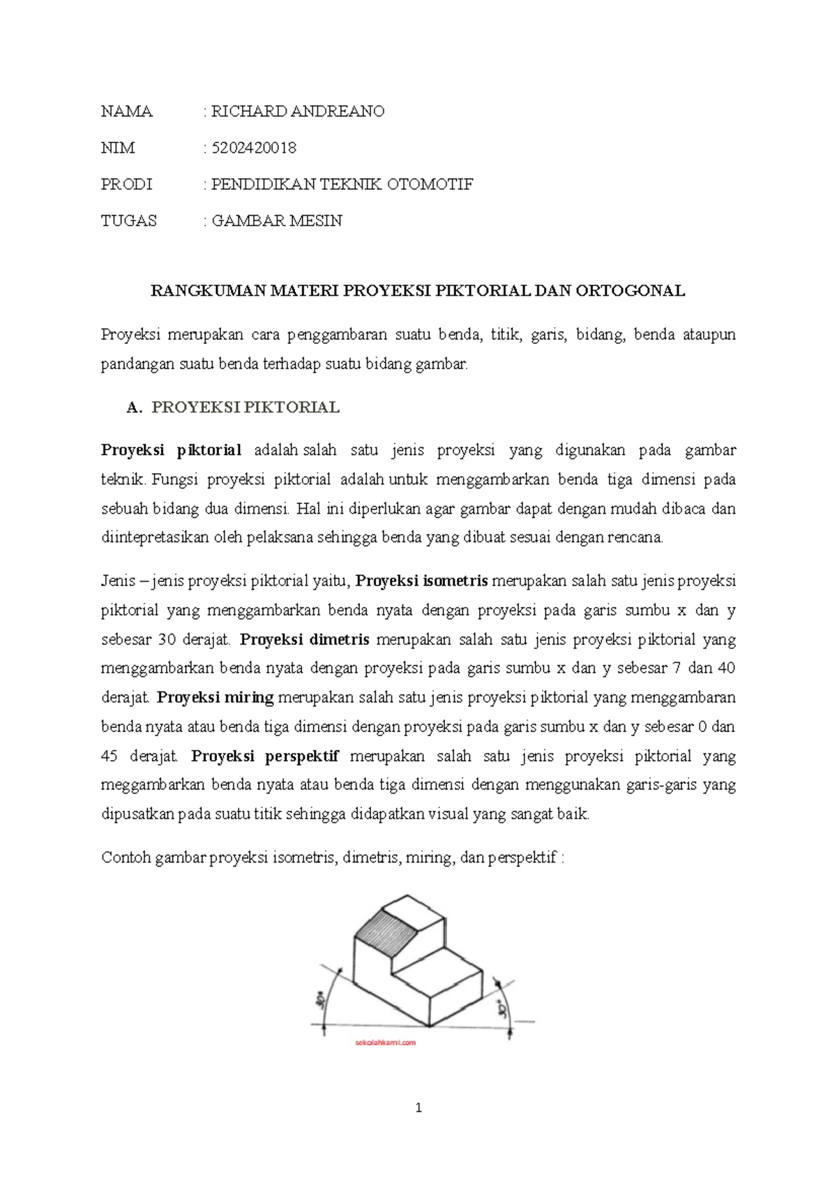Tugas Gambar Teknik Proyeksi - NAMA : RICHARD ANDREANO NIM : 5202420018 ...