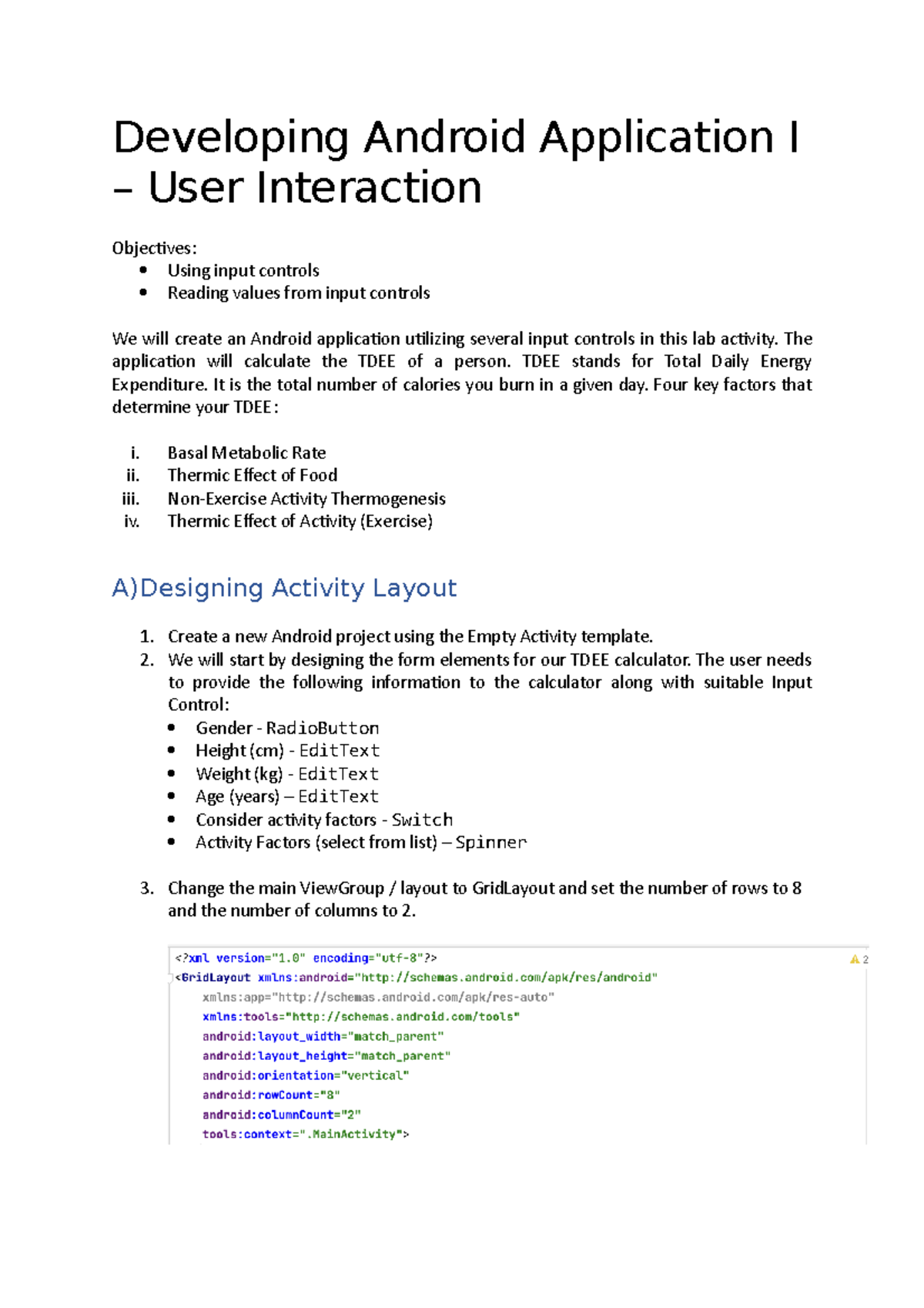 Lab Activity User Interaction Developing Android Application I