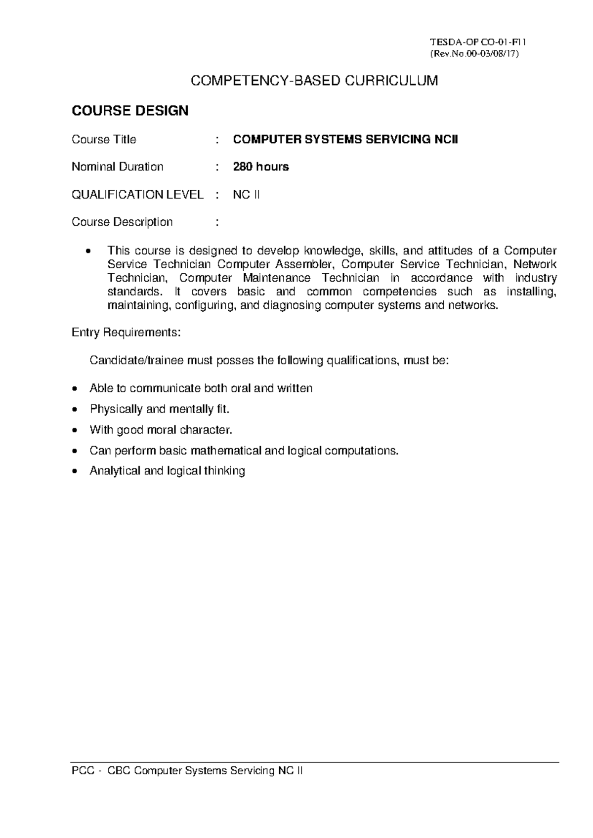 CBC CSS for Tesda - For guidelines only - PCC - CBC Computer Systems ...