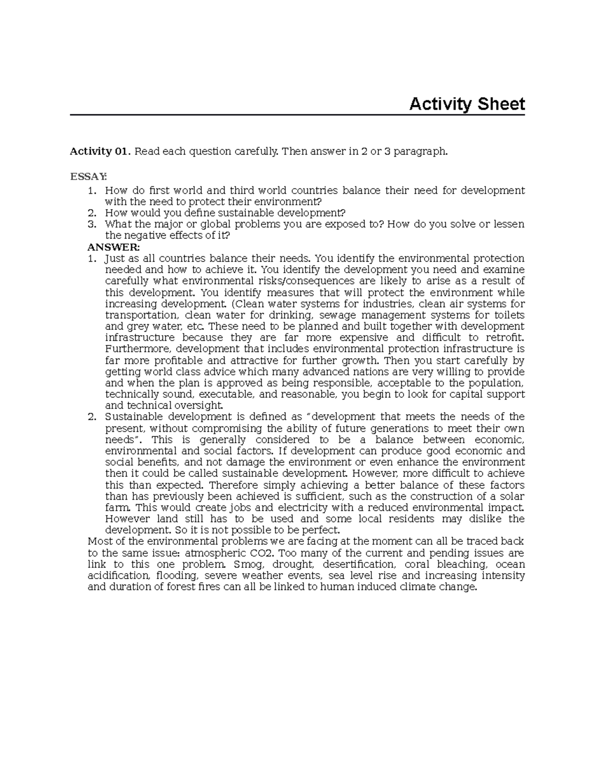 Act - Human Resources - Activity Sheet Activity 01. Read each question ...