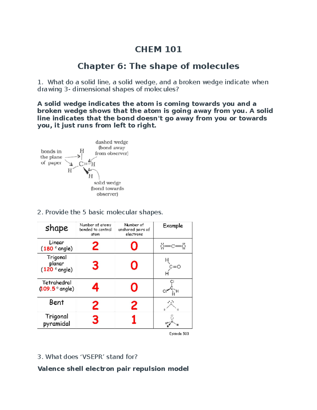 CHEM 101 (CH 6) - Introduction To General Chemistry - CHEM 101 Chapter 6: The shape of molecules ...