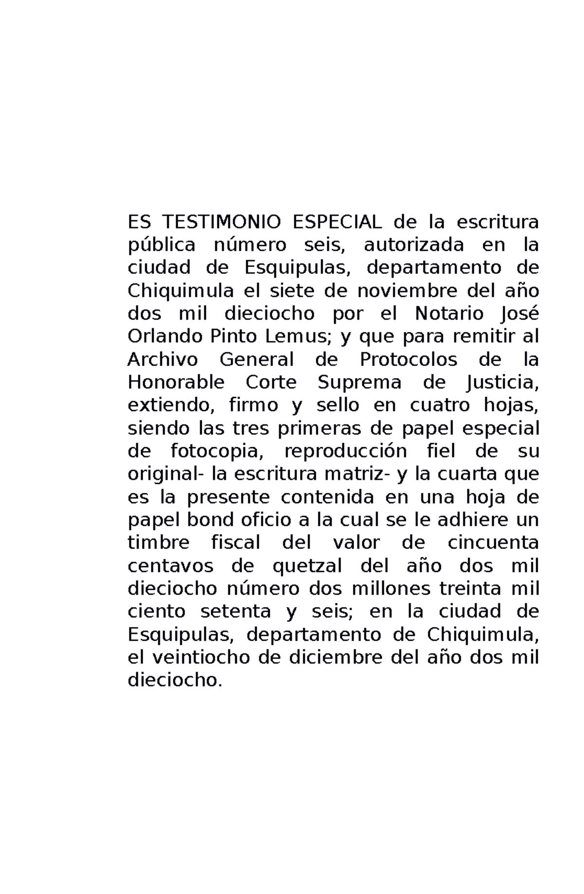 Razon test. especial - ES TESTIMONIO ESPECIAL de la escritura pública ...