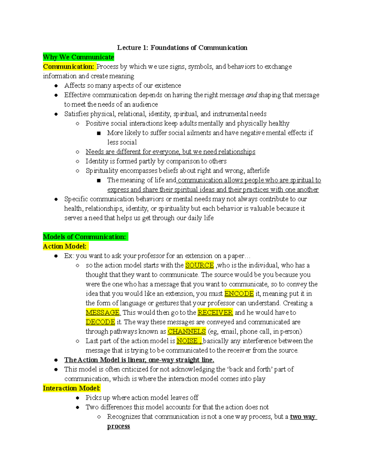 COMM 1000: Week 1 & Week 3 notes - Lecture 1: Foundations of ...