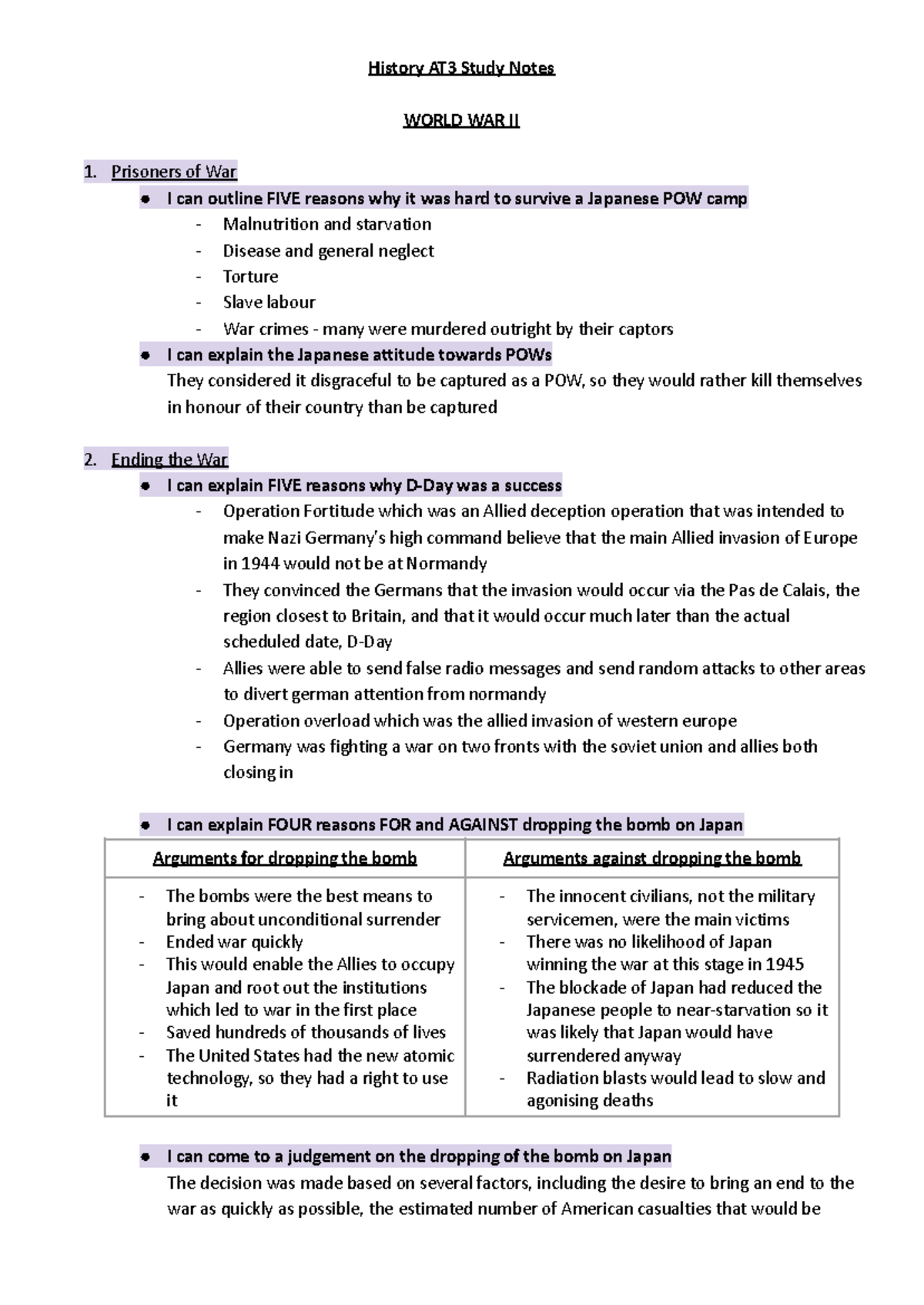 History Yearly Study Notes - History AT3 Study Notes WORLD WAR II ...
