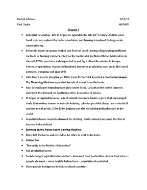 History Core - Chapter 6 notes - Rachel Johnson 3/6/ Prof. Taylor ...