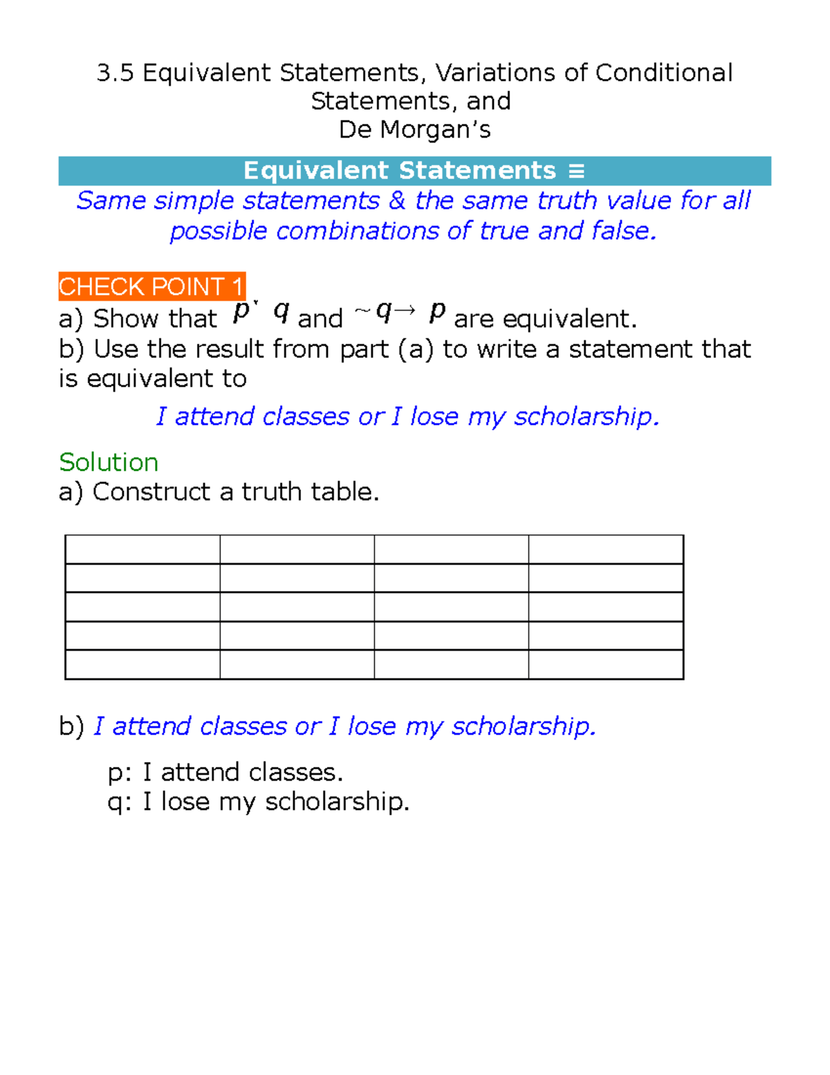 100 overhead 3 - note - 3 Equivalent Statements, Variations of Conditional Statements, and De ...