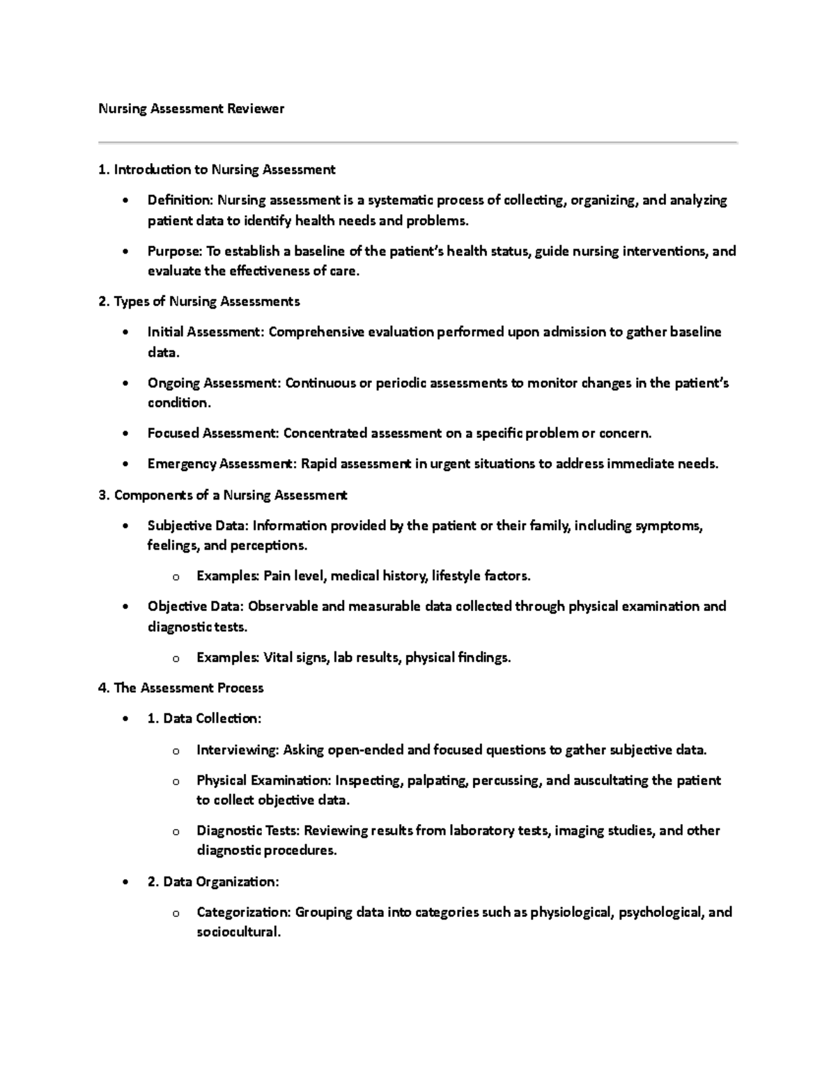 NURSING ASSESSMENT NOTES SUMMARIZED RLE - Nursing Assessment Reviewer ...