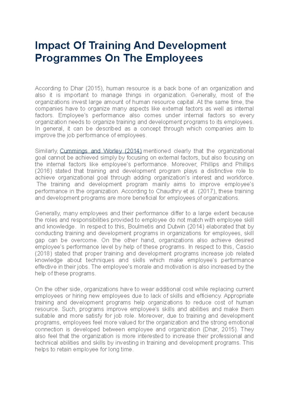 Impact Of Training And Development Programmes On The Employees - Impact ...