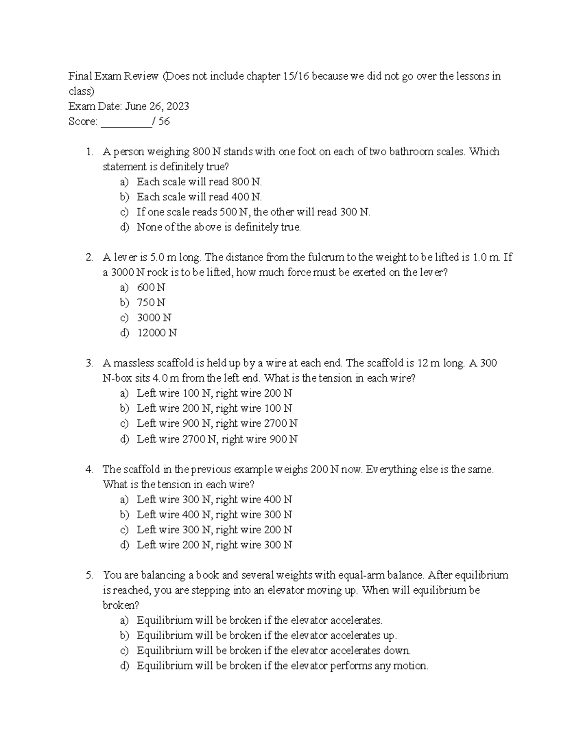 Final Exam Review - All Multiple Choice - 2 Open Ended - Final Exam ...