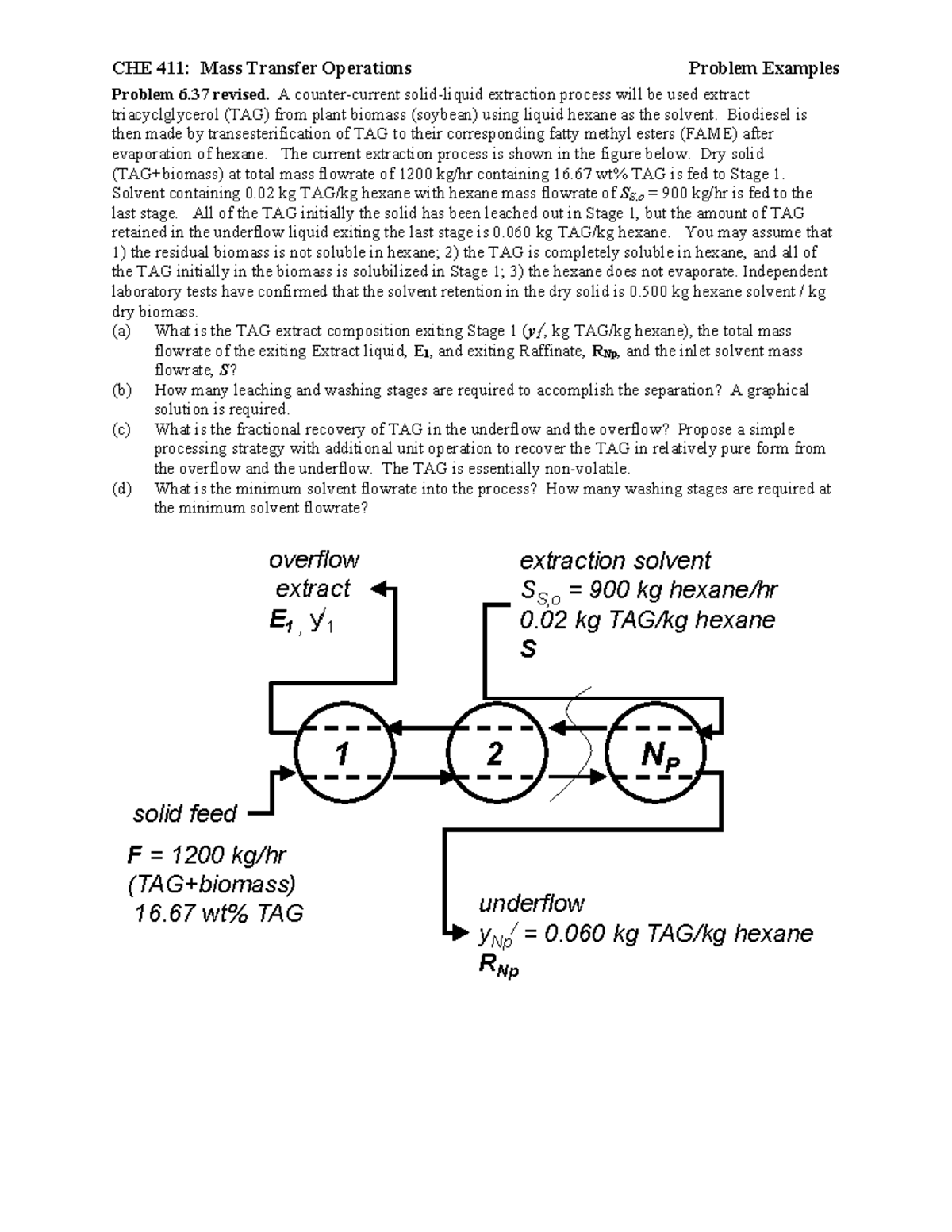 CHE 411 Recitation#10 12-5-23 - CHE 411: Mass Transfer Operations ...