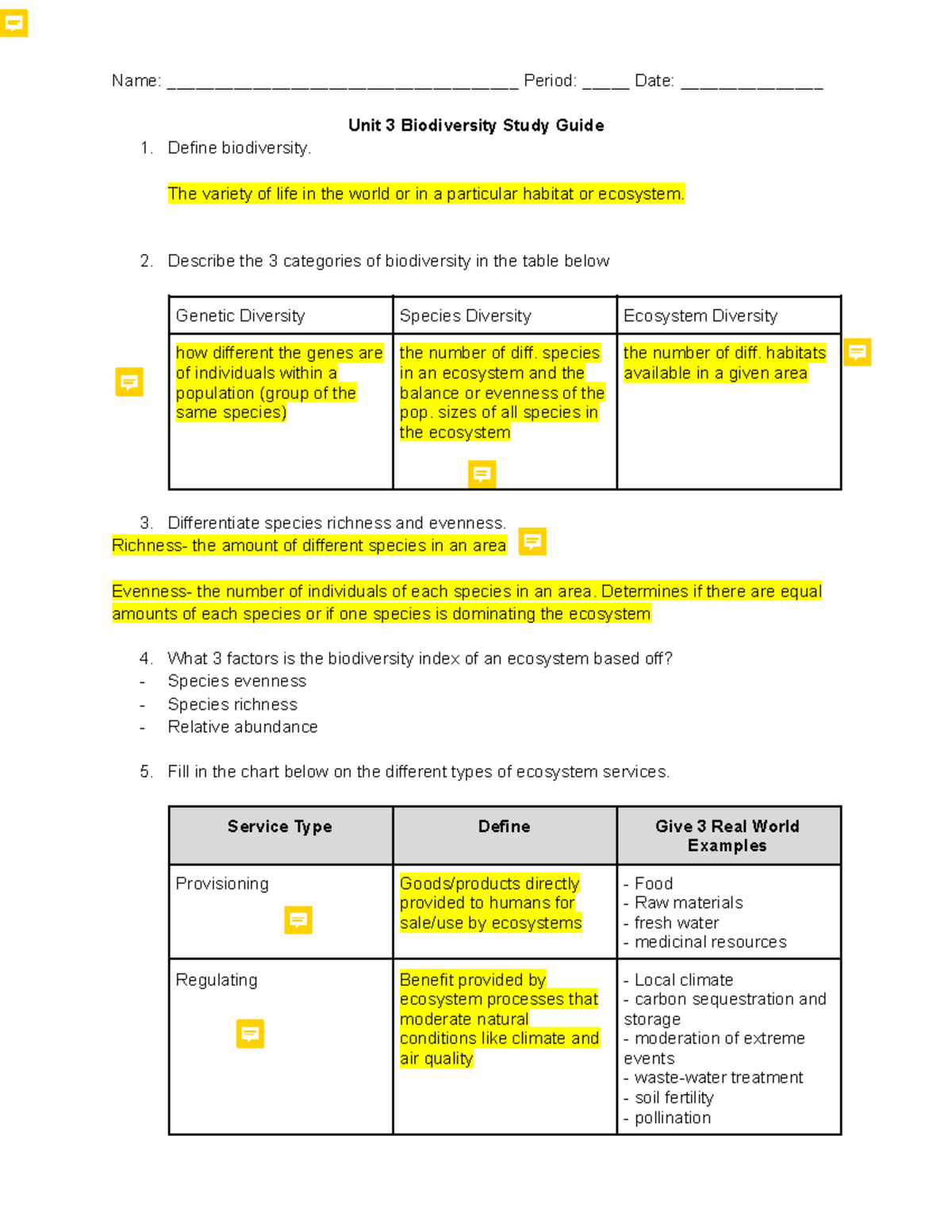 Answer KEY- Envr Sci Unit 2 Biodiversity Study Guide - Name ...