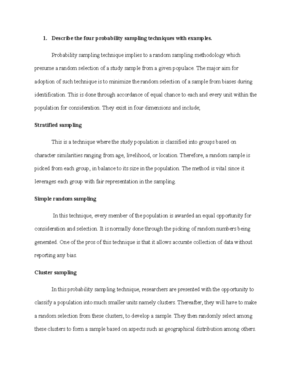 Techniques in geography - Describe the four probability sampling ...