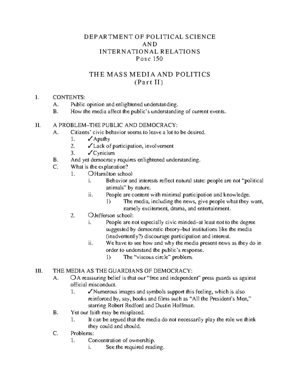 Webclass 10 political science assignments - D EP ARTM EN T OF P ...