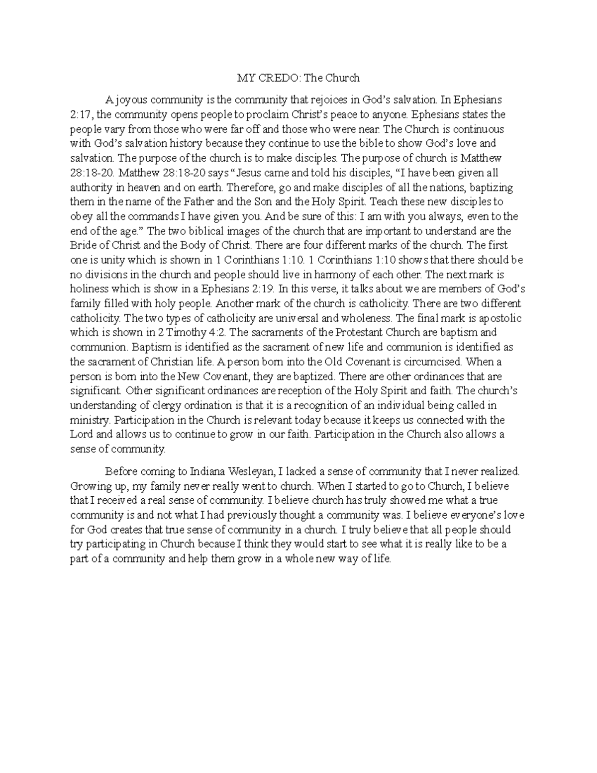 My Credo Paper The Church-Theology - MY CREDO: The Church A joyous ...