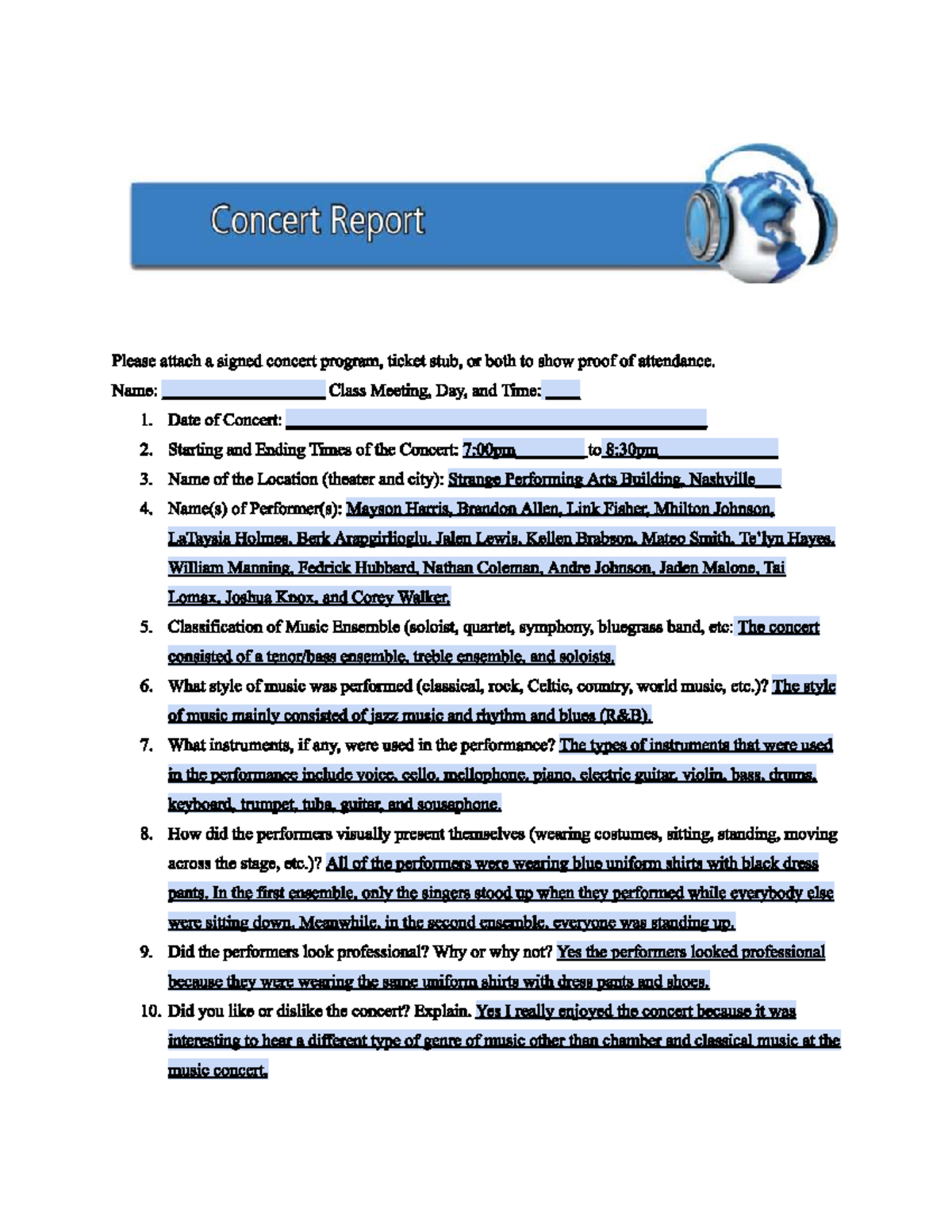 Concert Report #3 - MUSC 1010 - Studocu