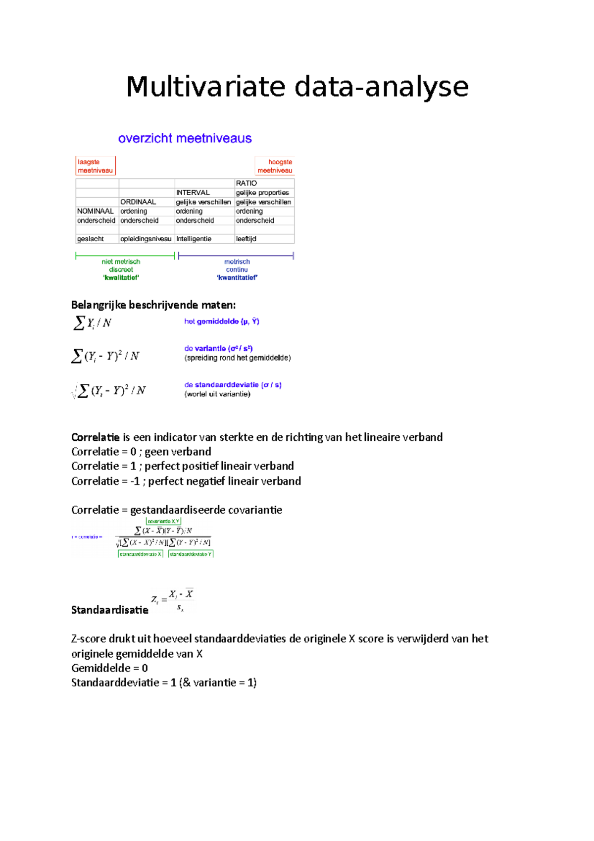 Multivariate data-analyse samenvatting colleges deel 1 - Multivariate ...