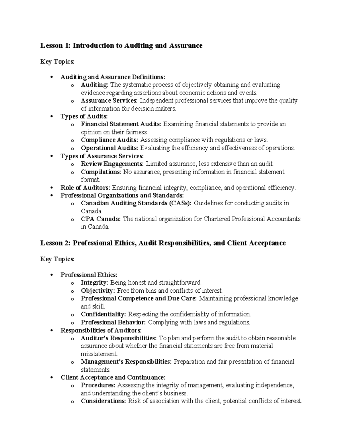 Final exam review - fsdfd - Lesson 1: Introduction to Auditing and ...