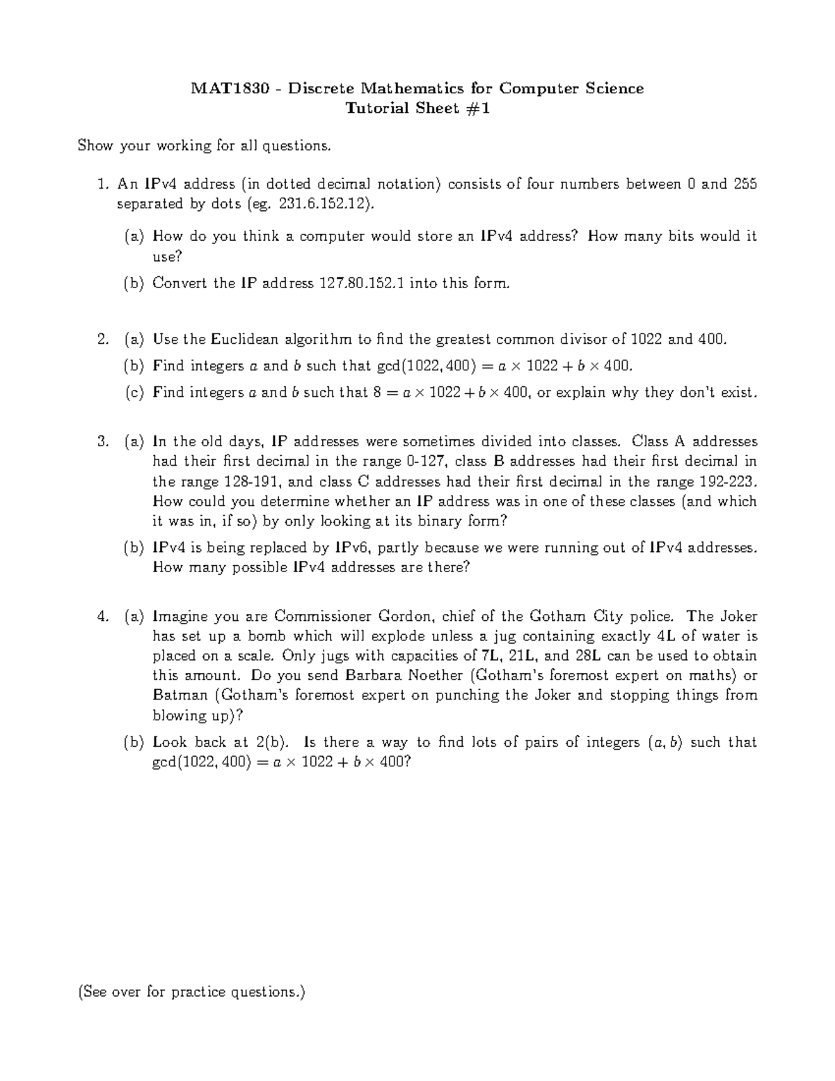 Tutorial Works Questions And Answers Mat1830 Discrete Mathematics For Computer Science