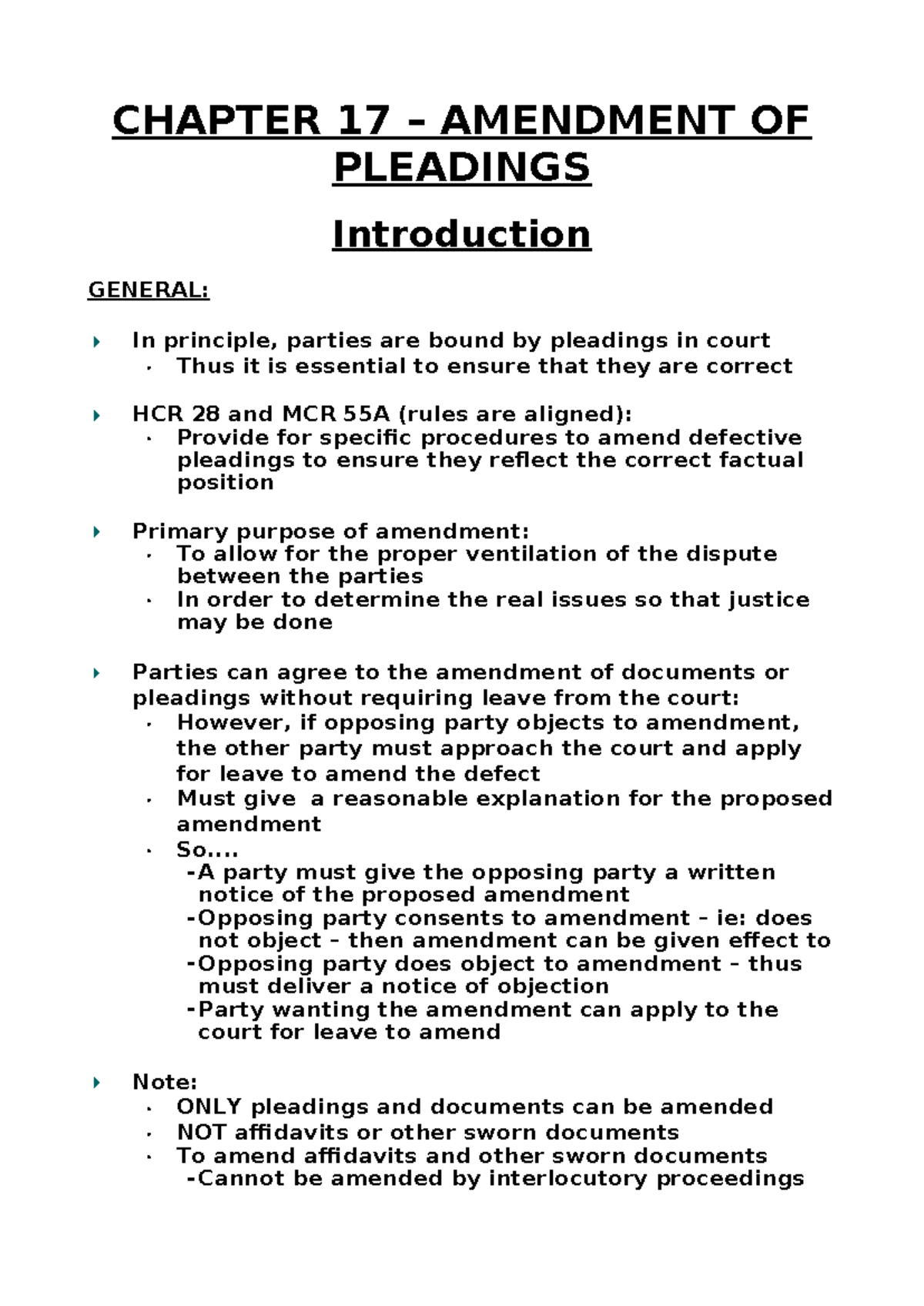 Chapter 17... ready - Notes - CHAPTER 17 – AMENDMENT OF PLEADINGS ...