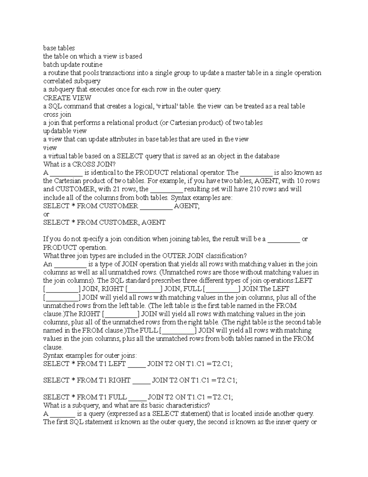 SQL - sql - base tables the table on which a view is based batch update ...
