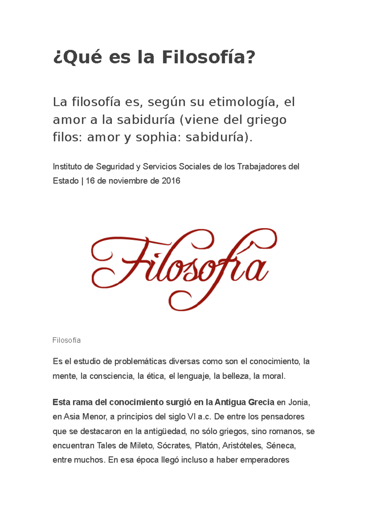 Qué es la Filosofía - lee - ¿Qué es la Filosofía? La filosofía es ...