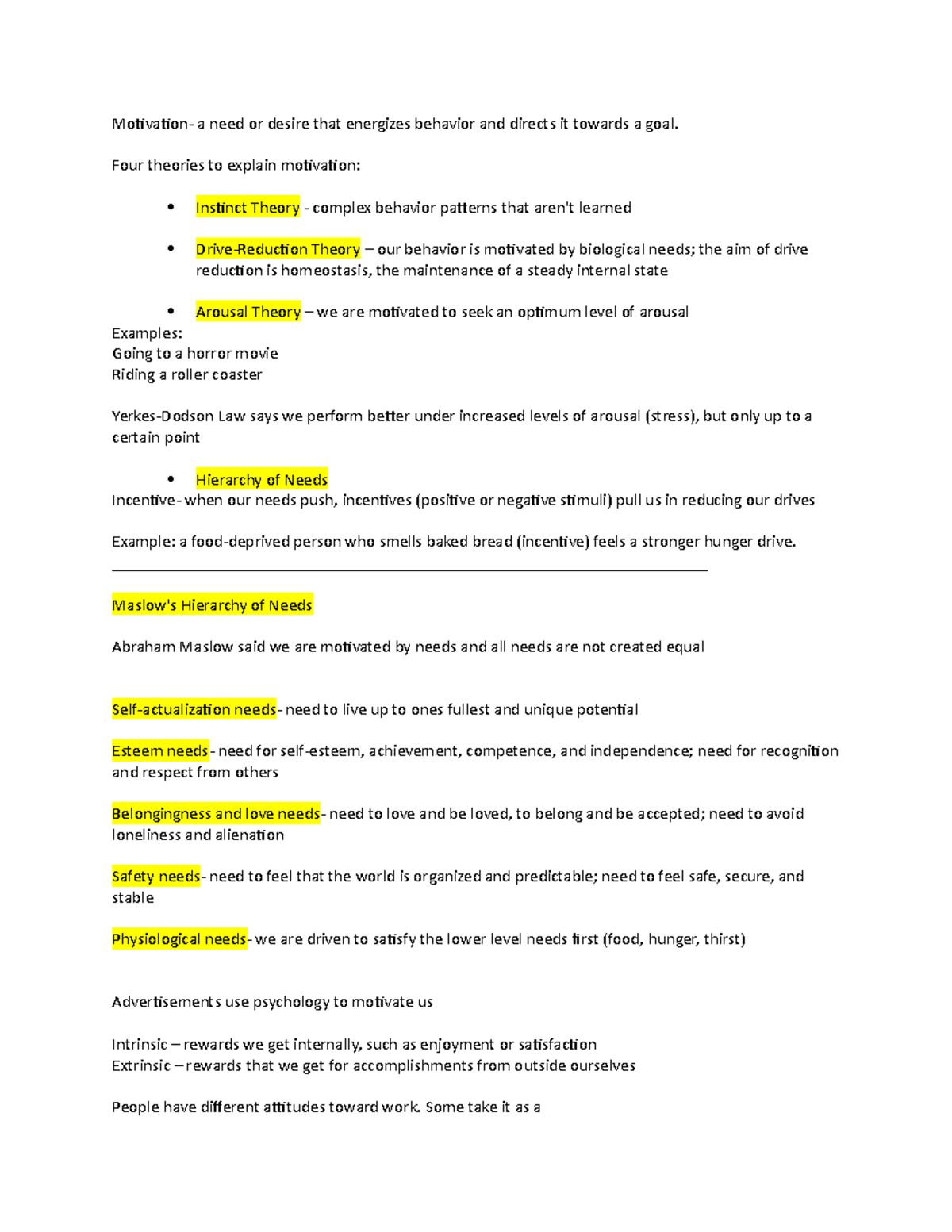 Motivation- Psychology Module - Motivation- a need or desire that ...