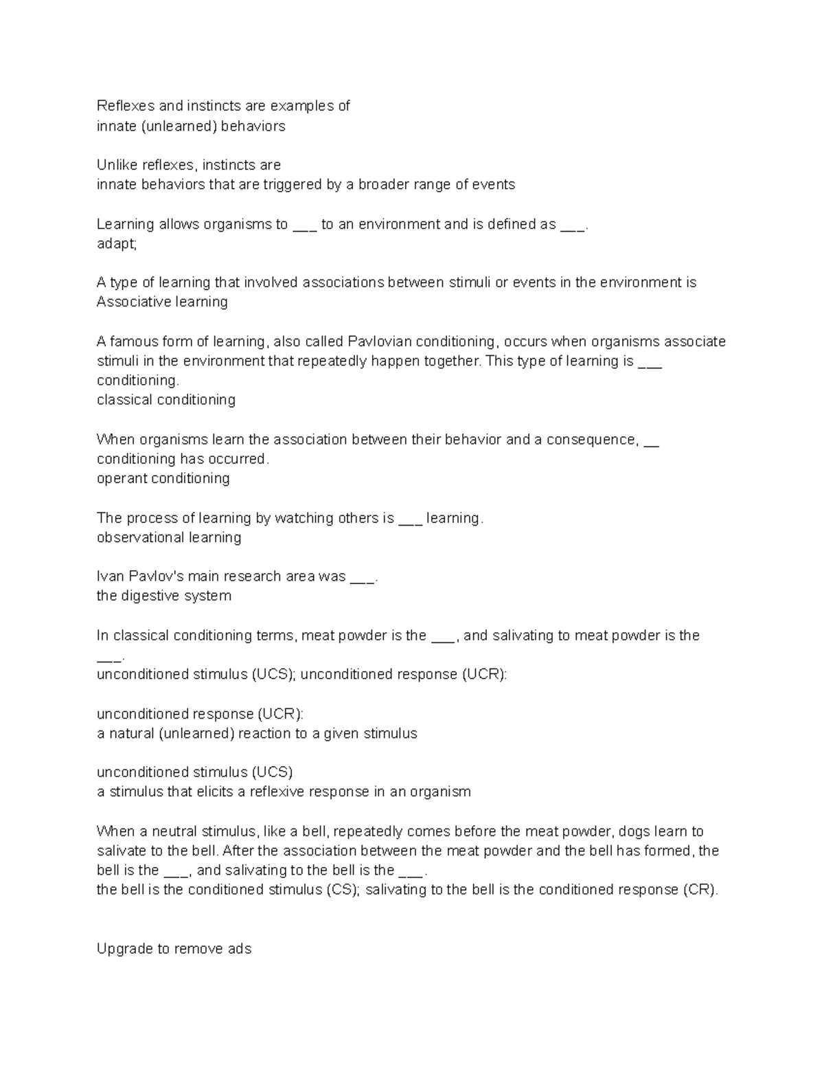 Psych 100 SG 8 - Professor: Jeff Henriquez - Reflexes and instincts are ...