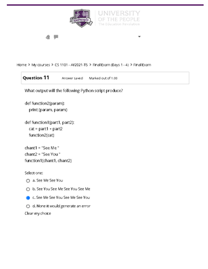 CS1101 Programming Assignment UNIT 4 - 1 The output of Python Script University of the People CS ...