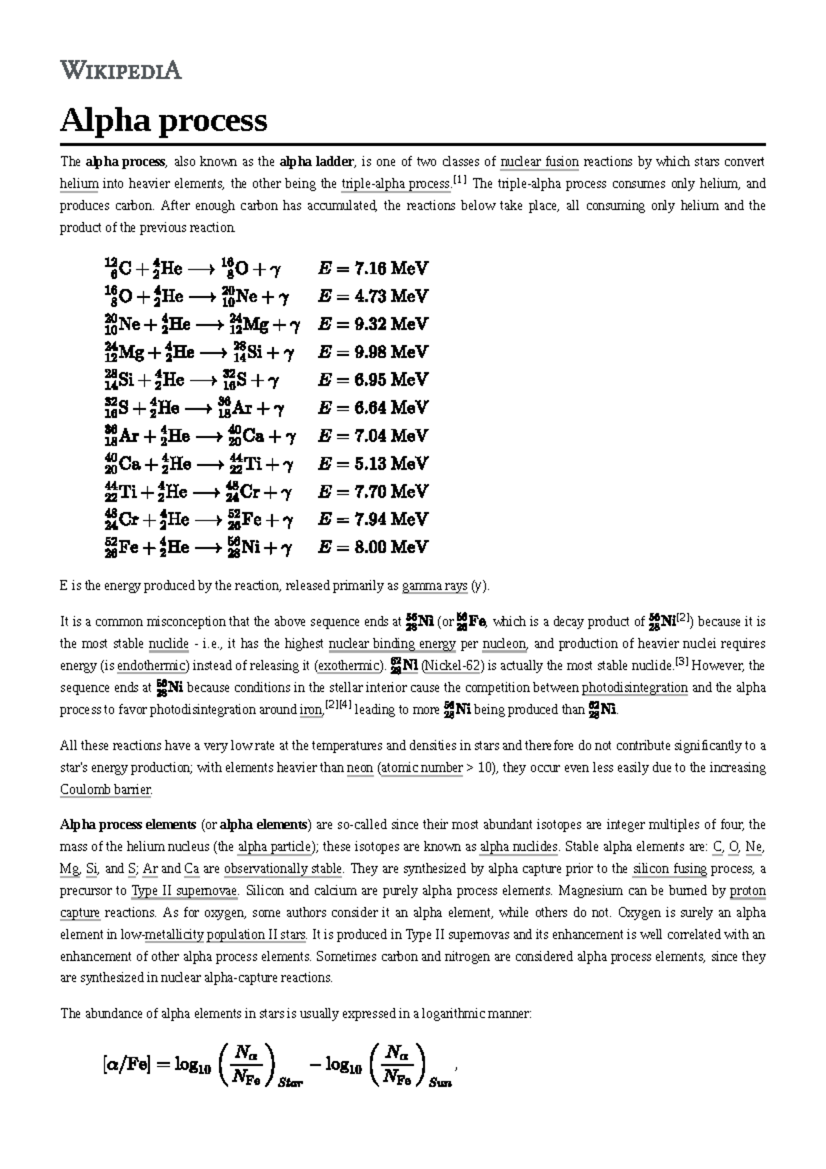 Alpha process - wiki - Notes in physci - Alpha process The alpha ...