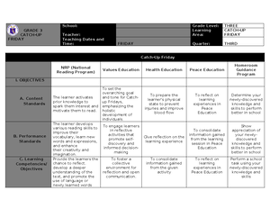 Grade 7 peace and val ed catch up plan - CATCH-UP FRIDAYS TEACHING ...