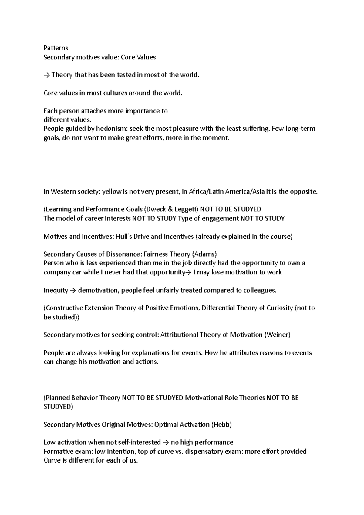 Patterns - General Psychology - Patterns Secondary motives value: Core ...