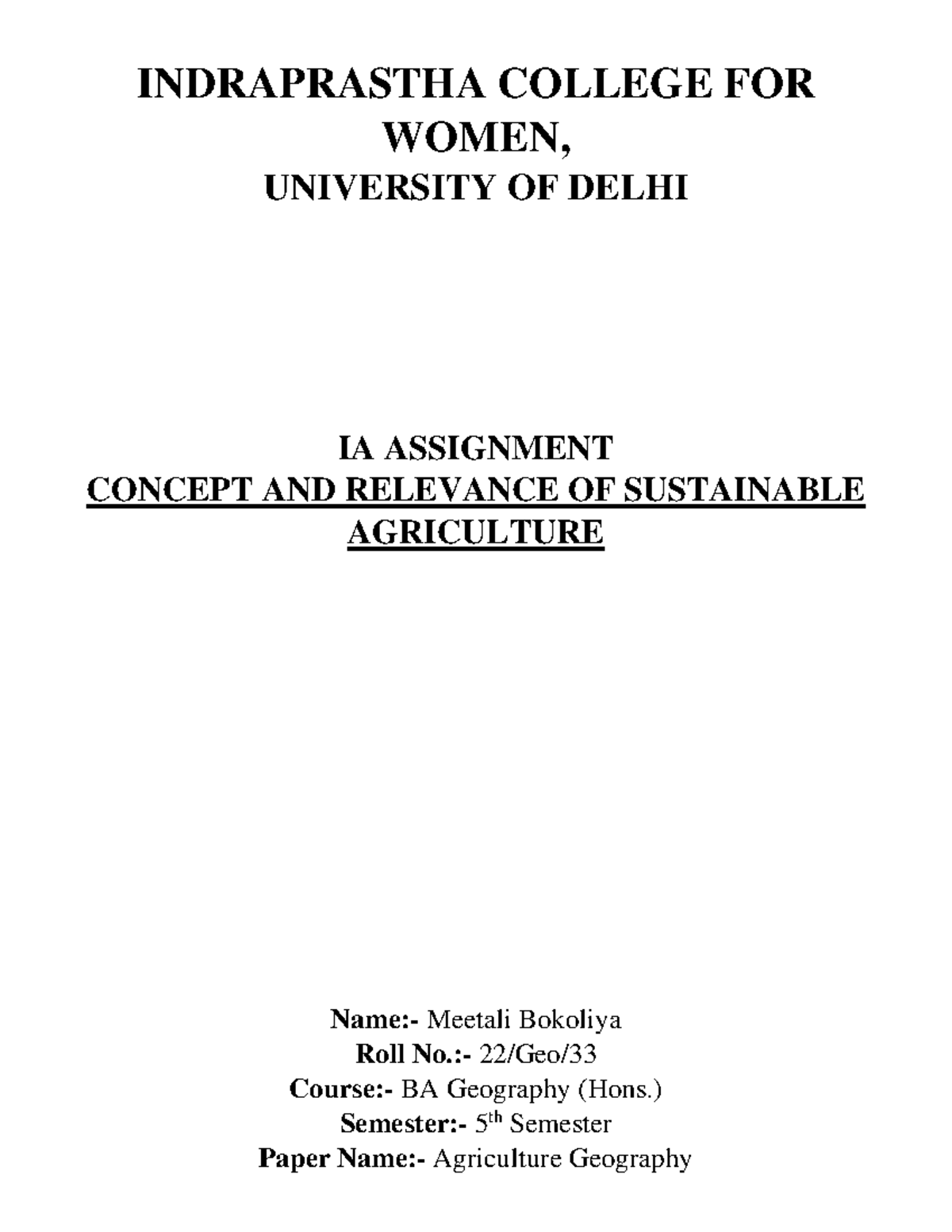 sustainable agriculture - INDRAPRASTHA COLLEGE FOR WOMEN, UNIVERSITY OF ...