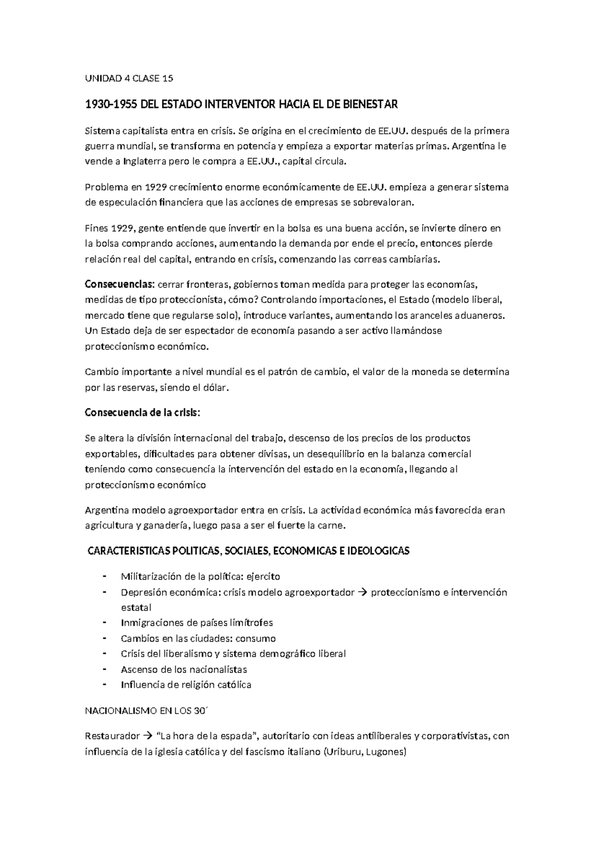 Unidad 4 - Resumen Historia Argentina General - UNIDAD 4 CLASE 15 1930 ...