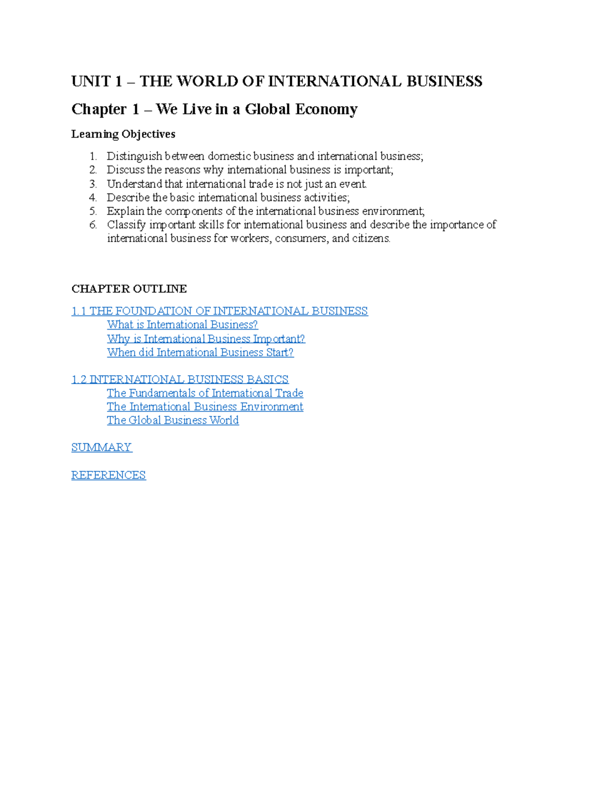 Chap1 We Live in a Global Economy - UNIT 1 – THE WORLD OF INTERNATIONAL ...