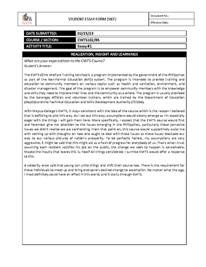 CWTS 2019 Module 2 PROJECT WORKPLAN - MAPÚA UNIVERSITY CIVIC WELFARE ...