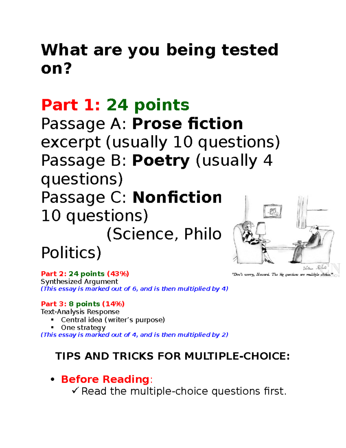 Mutliple Choice Fact Sheet And Tips Only What Are You Being Tested On Part 1 24 Points