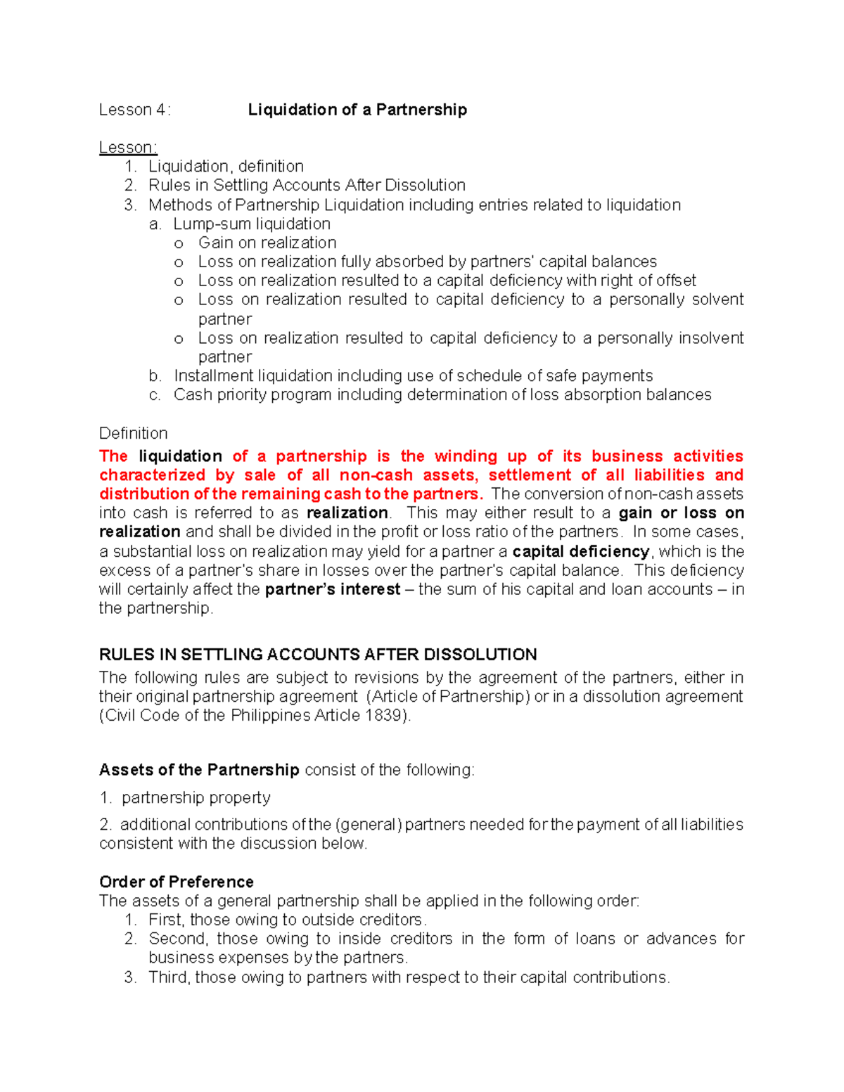 Lesson 4 Partnerhip Liquidation Kemereutylsdh - Lesson 4: Liquidation of a Partnership Lesson: 1 ...