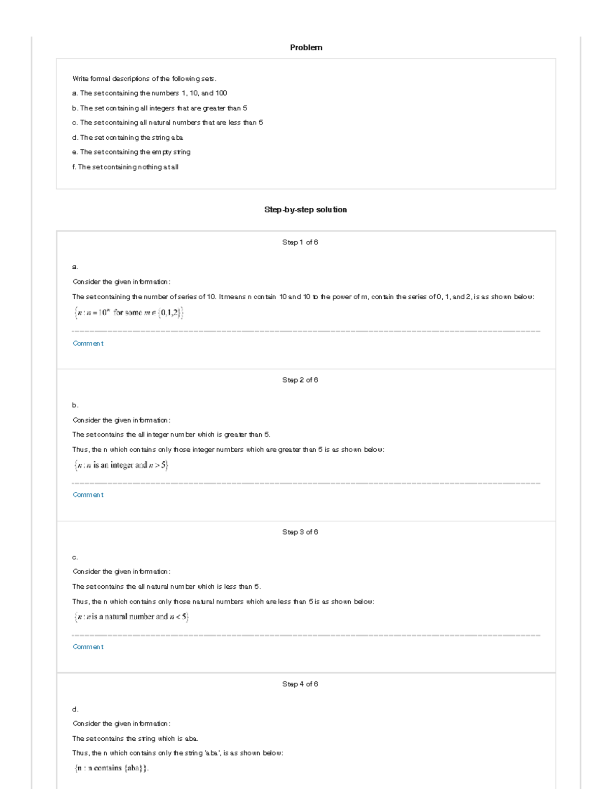 Solution for chapter 1 - Problem Write formal descriptions of the following sets. a. The set ...